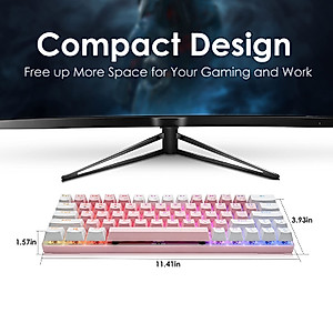 NORCHE 60% Mechanical Gaming Keyboard,Wired/Bluetooth 5.0 Modes,RGB Backlit Ultra-Compact Mini Keyboard, Compact 63 Keys Keyboard for PC/Mac Gamer, Office, Gaming, Home Office