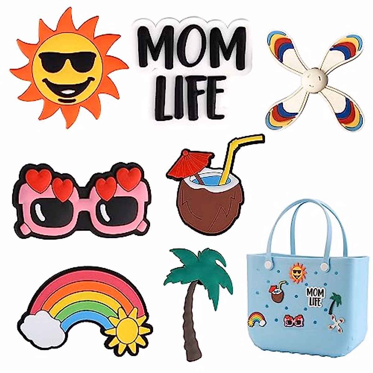 Matalde Rubber Beach Bag Accessories Charms - Windmill Beach Charm Accessories for Rubber Beach Totes with 0.5'' dia Holes Perfect for Summer Vibes