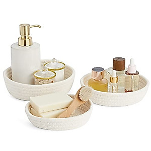 Juvale 3-Piece Small Round Cotton Rope Woven Storage Basket Set, White Nesting Bins for Organizing Toys, Montessori Classroom (3 Sizes)