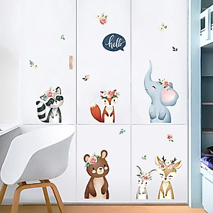 decalmile Woodland Animal Wall Stickers Elephant Bear Fox Wall Decoration Children's Bedroom Baby Nursery Living Room