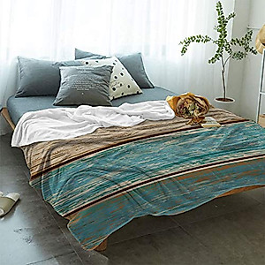 Vandarllin Retro Rustic Wood Texture Super Soft Throw Blankets Teal Green Brown Fluffy Fuzzy Flannel Bed Blanket Decorative for Home Sofa Couch Chair Living Bedroom (50x60 Inch)