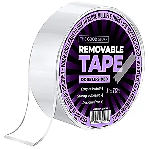 The Good Stuff Nano Double Sided Tape [1" x 10ft] - Reusable Double Sidestick Tape Heavy Duty, Strong Tape Heavy Duty for Mounting to Tiles, Wood, and Glass Walls, Rug and Carpet Tape