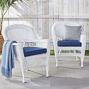 Jeco Wicker Chair with Blue Cushion, Set of 2, White/W00206-