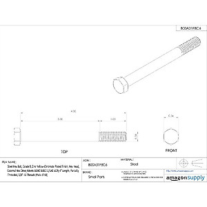 Steel Hex Bolt, Grade 8, Zinc Yellow-Chromate Plated Finish, Hex Head, External Hex Drive, Meets ASME B18.2.1/SAE J429, 4" Length, Partially Threaded, 3/8"-16 Threads (Pack of 10)