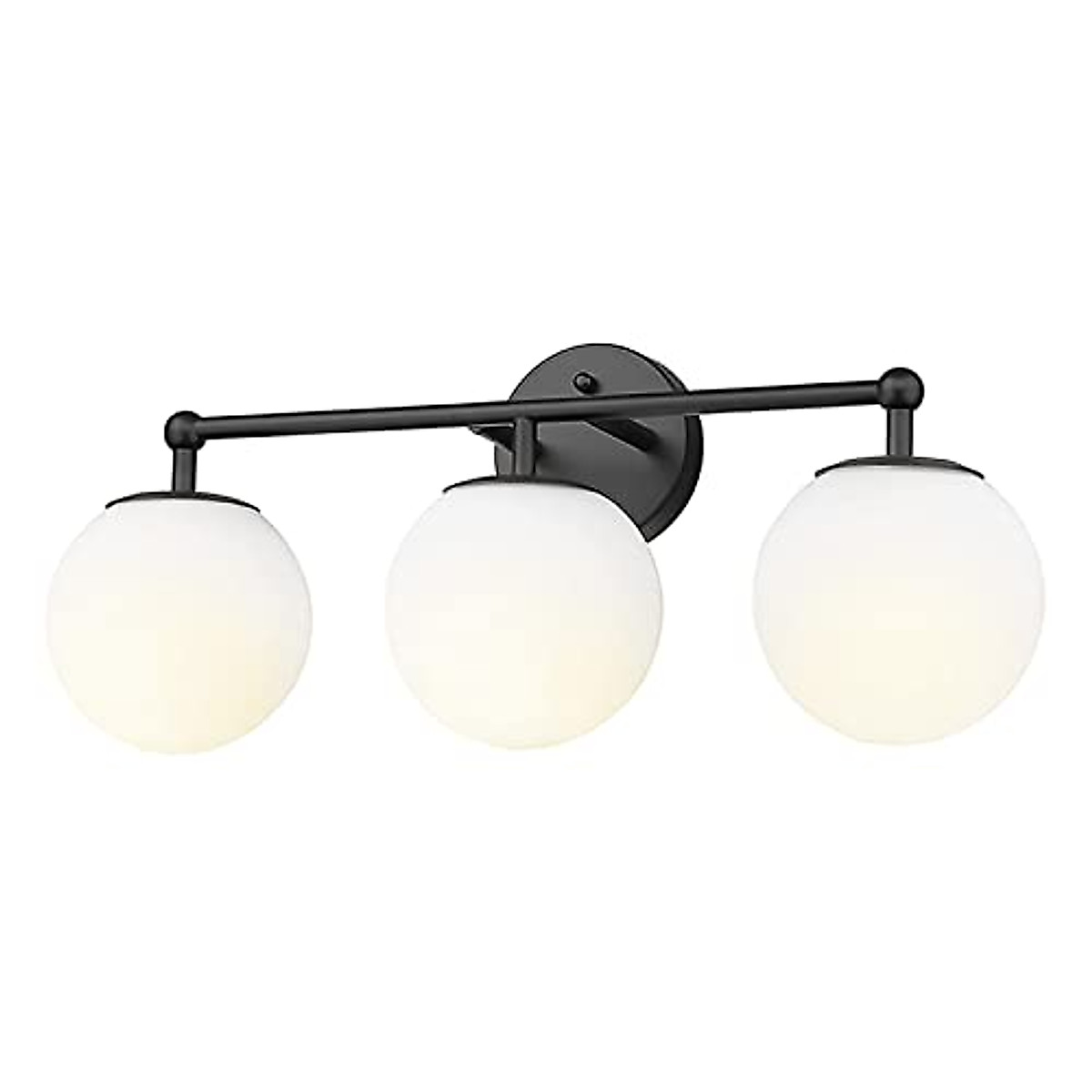 OUVR 3-Light Black Bathroom Light Fitures Mid Century Modern Vanity Light Black Milky Glass Ball Wall Light for Bathroom(Matte Black, 3-Light)