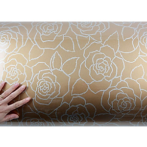 Peel and Stick PVC Instant Floral Decorative Self-Adhesive Film Countertop Backsplash Rosesupia Gold Silver Micro Pearl (PGS9028-1 : 2.00 Feet X 6.56 Feet)