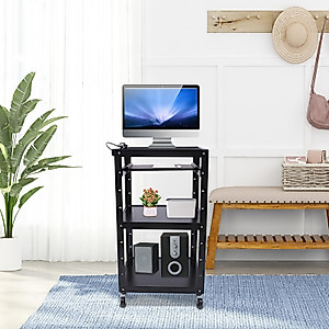 Large AV Cart Rolling Standing Desk Projector Cart on Wheels with Power Strip Cord Management Easy to Assemble for Classroom Conference Room Office Library Kitchen (Black)