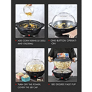 Popcorn Machine, 6-Quart Popcorn Popper maker, Nonstick Plate, Electric Stirring with Quick-Heat Technology, Cool Touch Handles (Black)