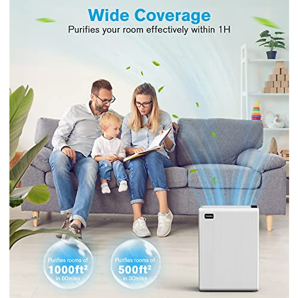 Air Purifiers for Home Large Room, MOOKA H13 True HEPA Filter Air Cleaner for Dust Allergies Pets Dander Pollen Smoke Odor, 100% Ozone Free Quiet Air Cleaner for Home, Bedroom and Office