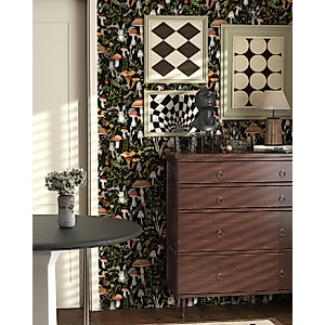 MILEPER Mushroom Wallpaper Peel and Stick Wallpaper Boho Black Wallpaper 17.7" x 78.8" Self Adhesive Removable Wallpaper Leaf Forest Wallpaper Mushroom Contact Paper for Countertops Decor