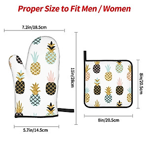 Abstract Tropical Fruit Pineapple Oven Mitts and Pot Holders Sets of 4,Non-Slip Heat Resistant Oven Gloves for Baking Cooking Grilling BBQ