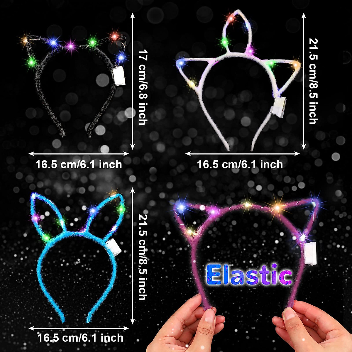 Janinka 60 Pcs LED Cat Ears Headband Bulk Cute Light up Headband Cat Ear Bunny Ear Unicorn Headband Light up Hair Accessories Luminous LED Headdress Hairbands for Women Girls Party Supplies