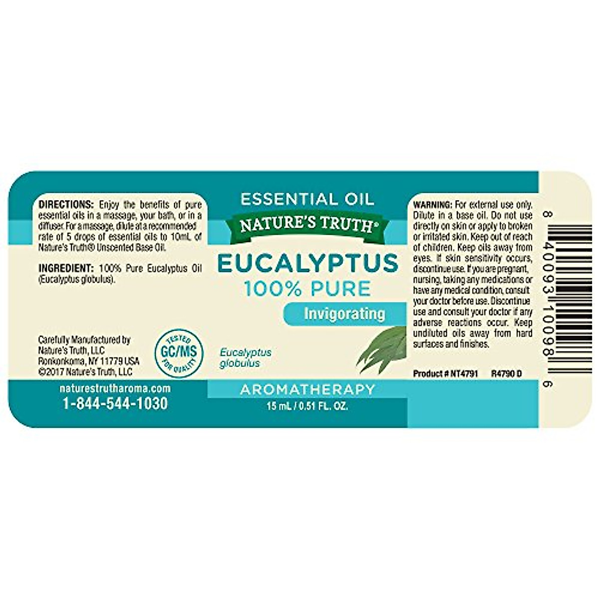 Nature's Truth Aromatherapy 100% Pure Essential Oil, Eucalyptus, 0.51 Fluid Ounce