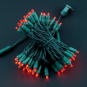 YULETIME Red 5MM LED Christmas Lights, 33 ft 100 Count 4" Spacing One-Piece High Waterproof Wide Angle UL Certified String Light (Red - Green Wire)