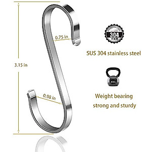 S-Shaped Hooks Heavy Duty 12 Packs,304 Stainless Steel Hook,Multi-Functional Flat Hook,S Hook,Hooks Closet,Hooks Plants,Hooks for Hanging Pot,Pan,Cups, Plants,Bags, Jeans,Towels (12, Medium)…