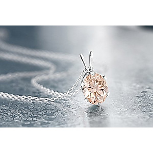 Gem Stone King 925 Sterling Silver Peach Morganite Pendant Necklace For Women (0.65 Cttw, Oval 7X5MM With 18 Inch Silver Chain)