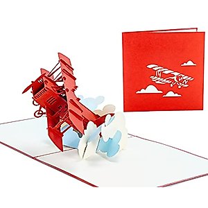 Red Airplane - WOW 3D Pop Up Card for All Occasions - Birthday, Congratulations, Good Luck, Anniversary, Get Well, Love, Good Bye