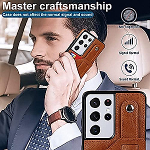 Design for Samsung Galaxy S21 Ultra Phone Case with Screen Protector Adjustable Wrist Strap Kickstand Credit Card Slot Slim Shockproof Hybrid Rugged Protective Cover for Women Girls 6.8 inch Blue