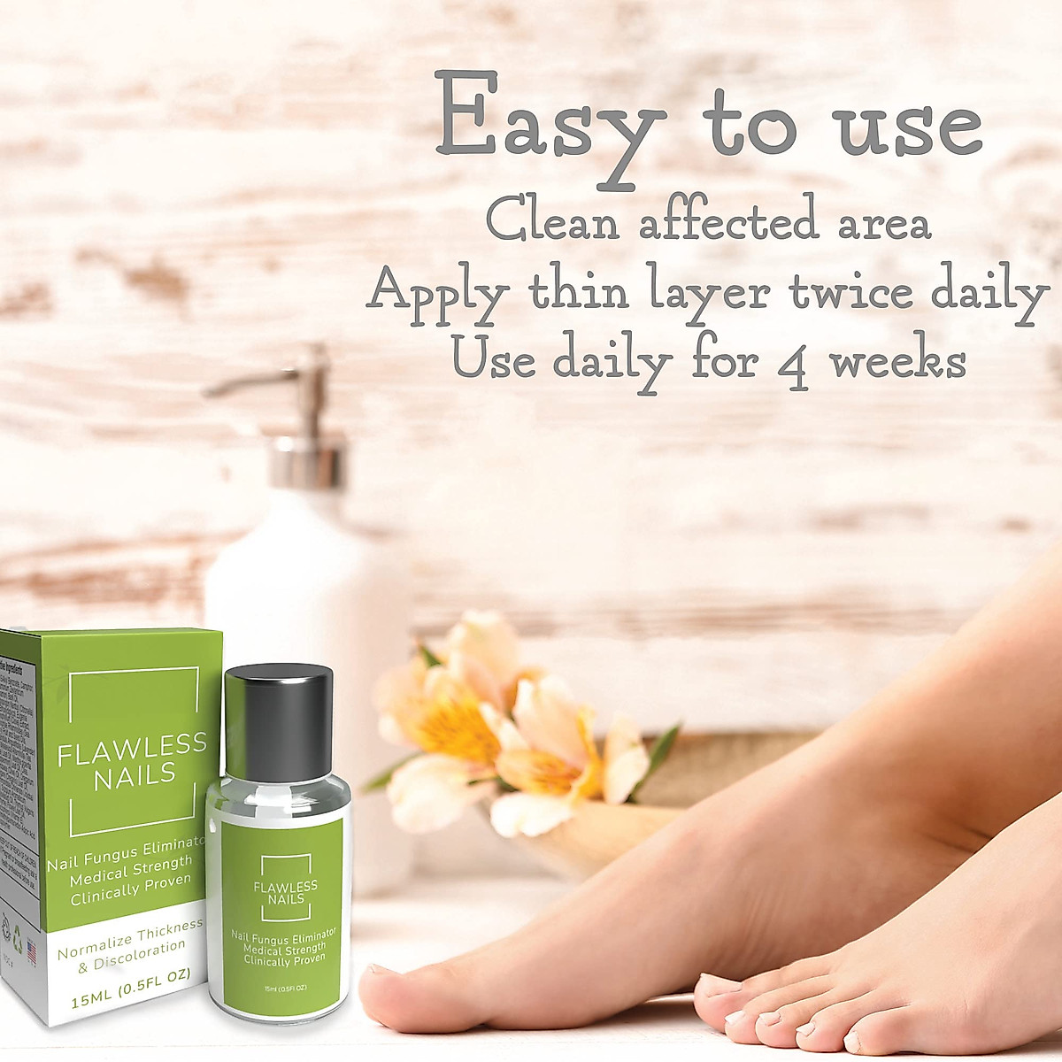 Flawless Nails Toenail Fungus Treatment | Clinically Proven Formula with Tolnaftate | Toe Fungus Nail Treatment Extra Strength Fast Acting | Athletes Foot Treatment and Antifungal Nail Polish (15mL)