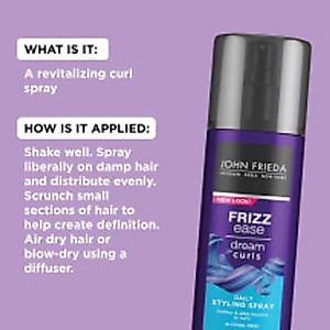 John Frieda Anti Frizz, Frizz Ease Dream Curls Daily Styling Spray for Curly Hair, Revitalizes Natural Curls, 2-6.7 Oz