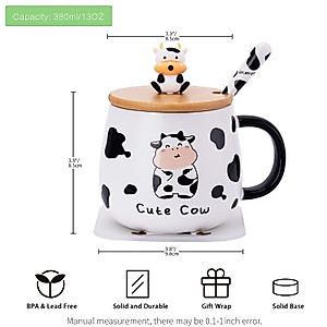 SHENDONG Cute Cow Coffee Mug with Lovely Lid,kawaii coaster and Spoon,Cow Print Stuff Gifts,Ceramic Tea Cup,Kawaii Cow Mugs,Funny 3D Animal Cow Mug,Birthday Gifts for Women, Cow Lovers, Girls Kids