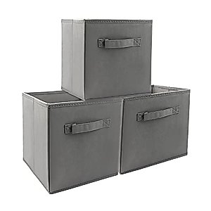 EBIGIC Mini Size 3-Pack Cube Storage Bins 9.0"x7.5"x7.5" Fabirc Foldable Closet Toy Organizer Collapsible Cloth Gray