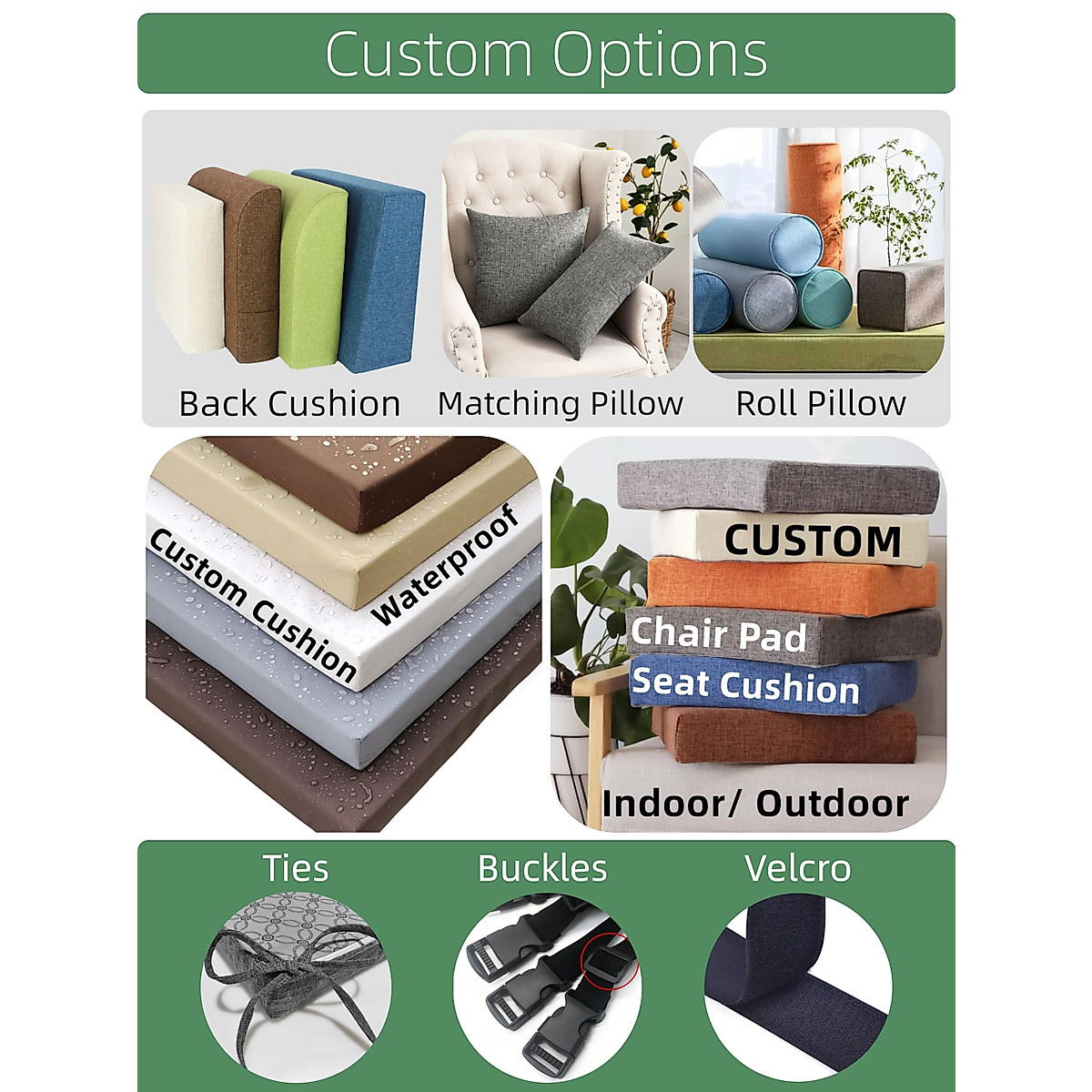 SINCERE Custom Cushions Replacement for Bench Indoor Outdoor Furniture, Window Seat Pad Back Pillow, Cut to Size Foam Mattress Pad, Non-Slip Waterproof Patio Chair Chaise Lounger Deep Seating Cushion