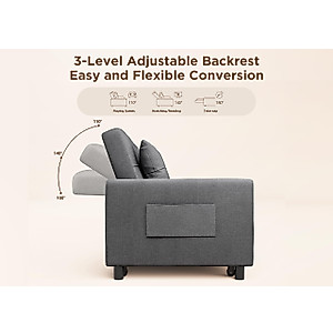 Aiho Pull Out Couch - 4-Seater Sectional Sleeper Sofa, Convertible with Adjustable Backrest & Spring Support for Living Room, Dark Grey