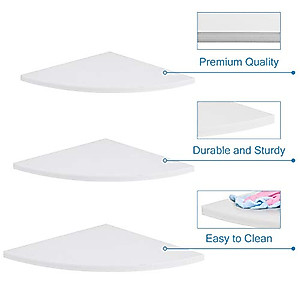 Yosoo Health Gear Set of 3 Corner Floating Wall Shelf, Wall Mounted Storage Rack White High Gloss Floating Corner Shelf Unit Bookshelves Home Furniture Office Decor for Office Living Room Bedroom