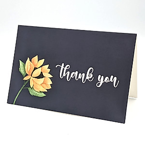 Gooji 4x6 Sunflower Thank You Cards (Bulk 20-Pack) Navy Blue Envelopes