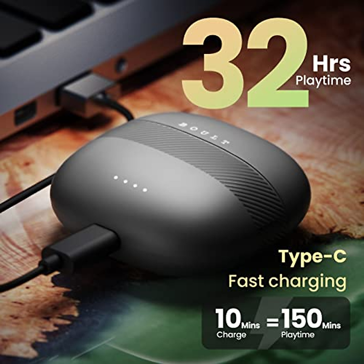 Boult Z35 Earbuds with 32H Playtime, ENC Noise Cancelling mic, Type-C Fast Charging, IPX7 Waterproof 45ms Low Latency Gaming Earbuds Latest Bluetooth 5.3 Wireless Headphones Ear Buds (Graphite Black)