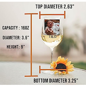 Personalized 16oz Photo Picture Print Stemmed Wine Glass - New Mom Gifts, Unique Gift for Mother's Day, Postpartum Gifts, Women After Birth, First Time Mom and Dad, New Parents, Her Mama Mommy, Baby