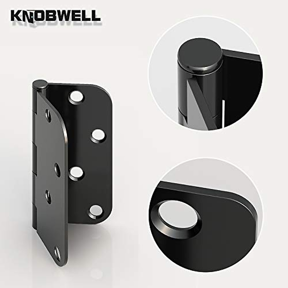 KNOBWELL 12 Pack 4" X 4" Matte Black Door Hinges Rounded Square Corner, 5/8 Inch Round Radius Exterior Door Hinge in Black