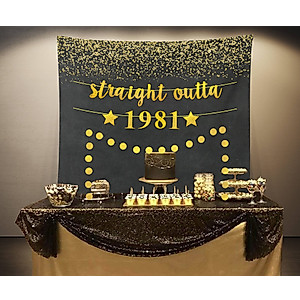Straight Outta 1981 Banner, Gold Glitter 40th Birthday Banner Decorations for Him Her, Happy 40th Birthday Decorations, 40th Birthday Banner, Men Women 40th Birthday Party Supplies (Pre-Assembled)
