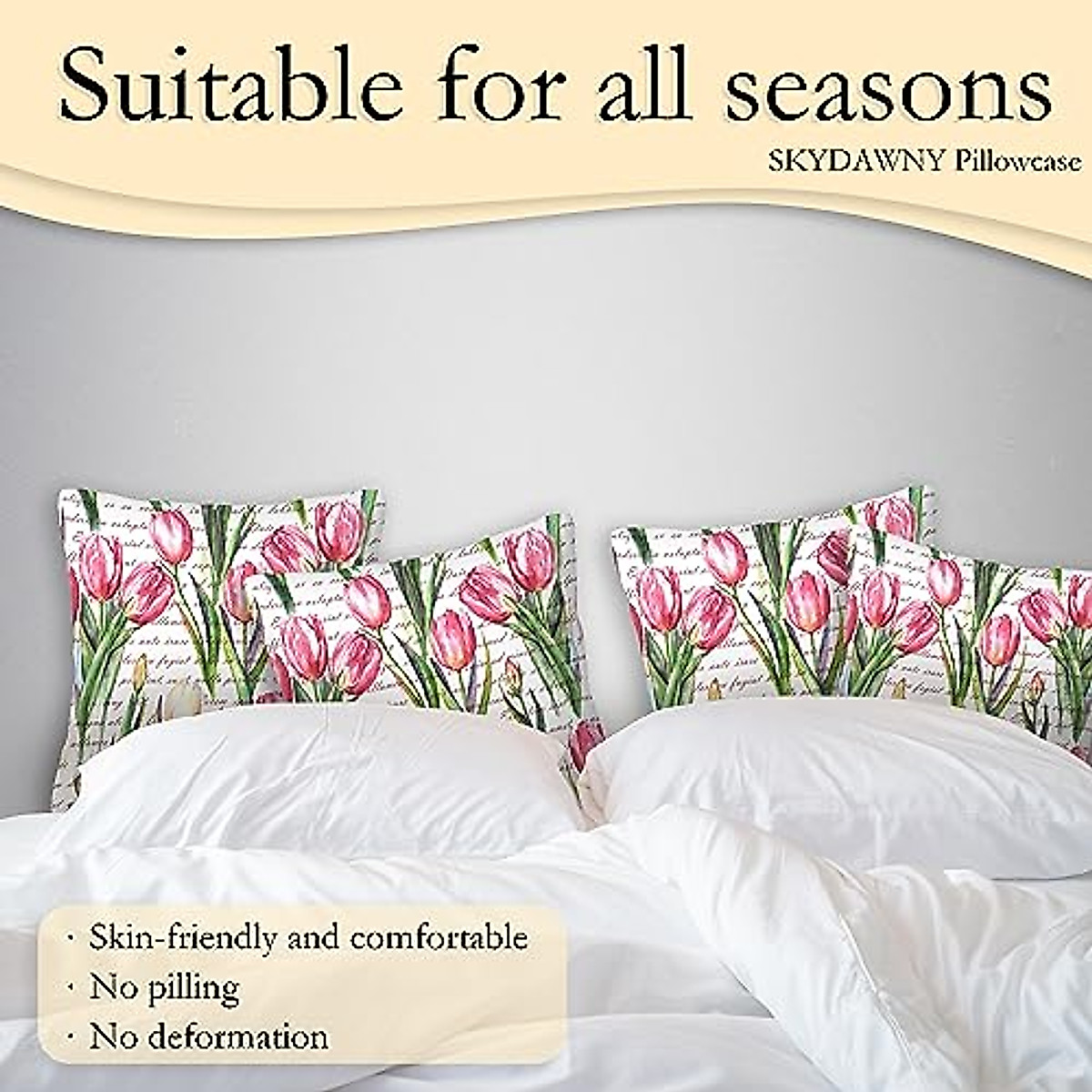 SKYDAWNY Pink Tulip Flowers Pillow Covers, Spring Throw Pillow Cases 18x18 in Square Pillowcases Set of 2 for Home Decorative Living Room Sofa Bedroom Outdoor,Double-Sided Design