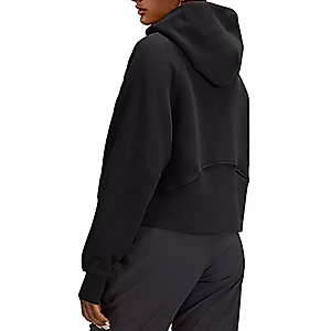 LASLULU Womens Fuzzy Cropped Hoodies Sport Athletic Zip Up Hoodie Stand Collar Sweater Fleece Lined Sweatshirt Long Sleeve Pullover Tops Pockets(Black-Medium)