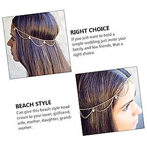 KALLORY 2pcs Hair Crysatal Drop Head Forehead Jewelry Pearl for Bridal Headdress Party Wedding Bohemian Decorative Holiday Headband Prom Crown Women Ladies Chain Tassel Band Pendant Peal