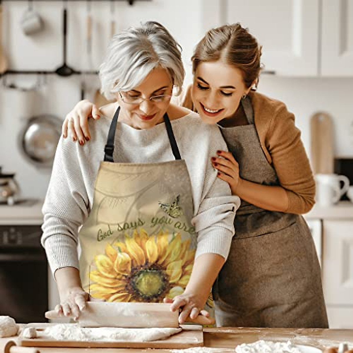 KIYIYZER Christian Gifts for Women, Inspirational Gifts for Women, Religious Cooking Apron Sunflower Gifts for Women Birthday Gifts for Mom Grandma