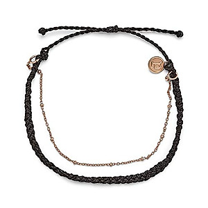 Pura Vida Rose Gold Satellite Chain Anklet - Adjustable Band, 100% Waterproof - Brand Charm, Black