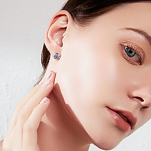 Earrings for Women,Clover Stud 925 Hypoallergenic Sterling Silver for Sensitive Ears, Blue Cubic Zirconia,Ideal Gifts for Women,Mom,Wife,Female