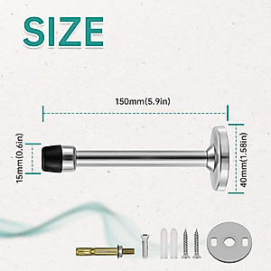 Door Stop, 6 Inch Long Doorstop Wall Mount Door Stopper Bumper with Mute Rubber Tip, Brushed Satin, Stainless Steel Solid Large Door Holder Door Stop Silver