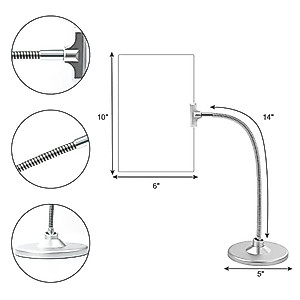 5X Magnifiers with Stand, 10"x6" Flexible Gooseneck Full Book Page Magnifying, Large Book Page Magnifier for Reading Small Prints & Low Vision Seniors with Aging Eyes, Sliver
