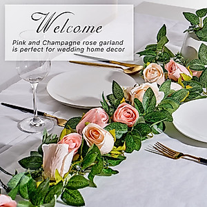 MYT Artificial Fake Rose Flowers Garland Hanging Flowers Vine 2 Pcs for Wedding Arch Flowers、Home Party、 Garden Craft Art Decor(Pink and Champagne)