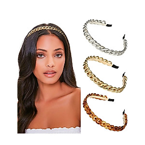 AWAYTR Hairband, 3PCS Chained Reactions Headband for Women Girls - Resin-Gold/Resin-Silver/Resin-Amber