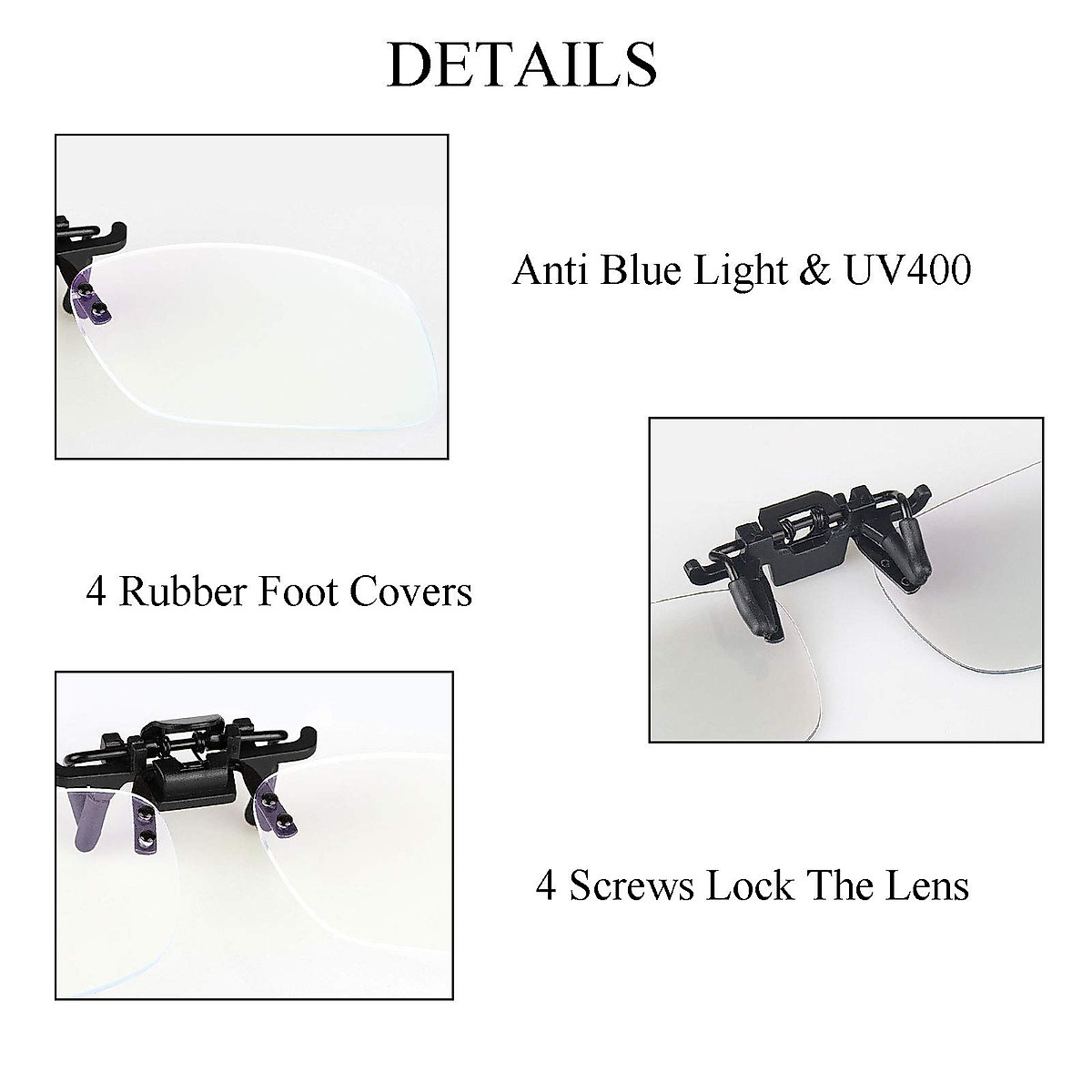 FRAZALA Flip-up Clip On Blue Light Blocking Glasses for Prescription Glasses Unisex Anti Blue-Ray Glasses for Eye Protection (2PCS)