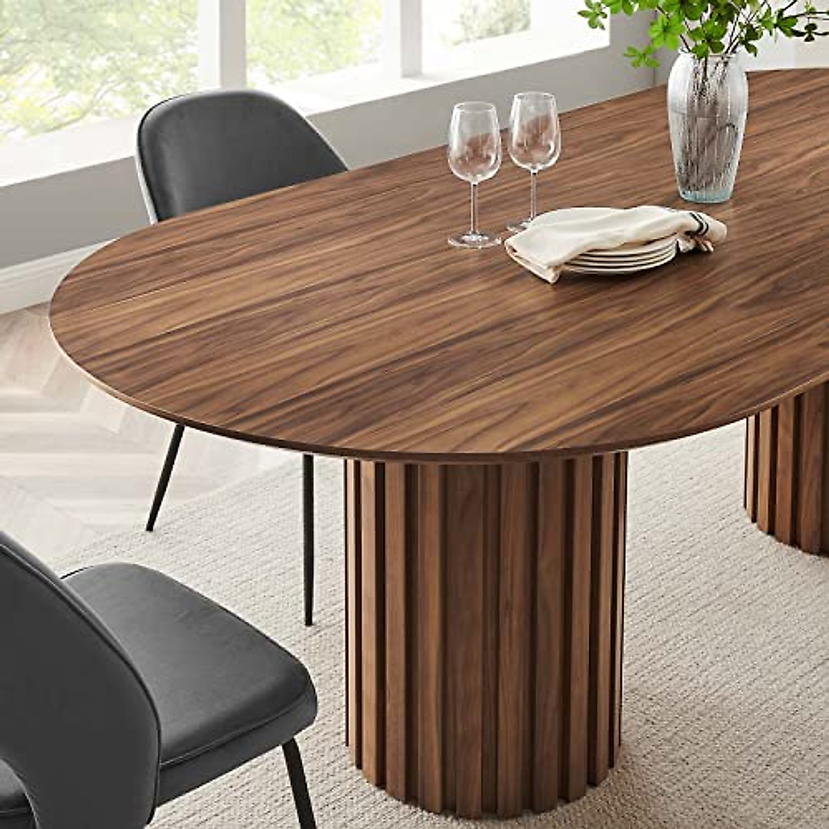 Modway EEI-6065-WAL-SET Senja 95" Oval Dining Table, Walnut
