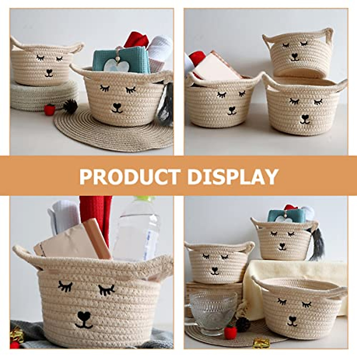 Homoyoyo Woven Baskets Nursery Organizer Storage Towel Organizing Pillows Shower Toys Books Baskets Living Baby Woven Cotton Laundry Throws Basket Small Cat Hamper Bins for Room in with Woven Basket