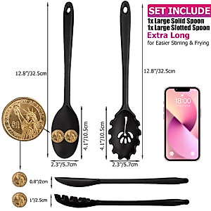 2 Pieces Silicone Cooking Spoons Set Heat Resistant Silicone Spoon Nonstick Mixing Spoons Spaghetti Sever Long Slotted Spoon, Silicone Serving Spoons 13 Inches for Stirring & Frying