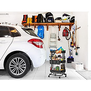 CAXXA 3-Tier Rolling Storage Organizer with 3 Small Baskets - Mobile Utility Cart with Caster Wheels (Black)