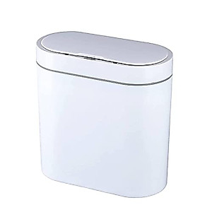 Columbia Star 2.5 Gallon Automatic Trash Can, Will Fit Any Narrow Space, Oval Shape Smart Garbage can, Perfect for Home, Bathroom, Kitchen, Office. (White)
